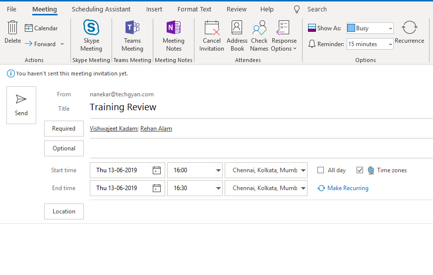 Scheduling a meeting with MS Exchange — TechGyan - Cloud Changes Everything